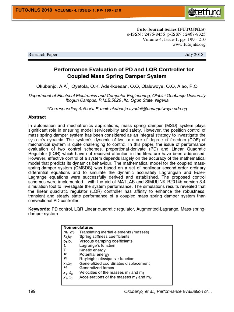 Performance Evaluation of PD and LQR Controller For Coupled Mass Spring ...