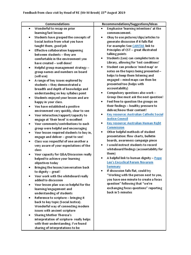 Commendations Recommendations/Suggestions/Ideas: Caritas | PDF ...