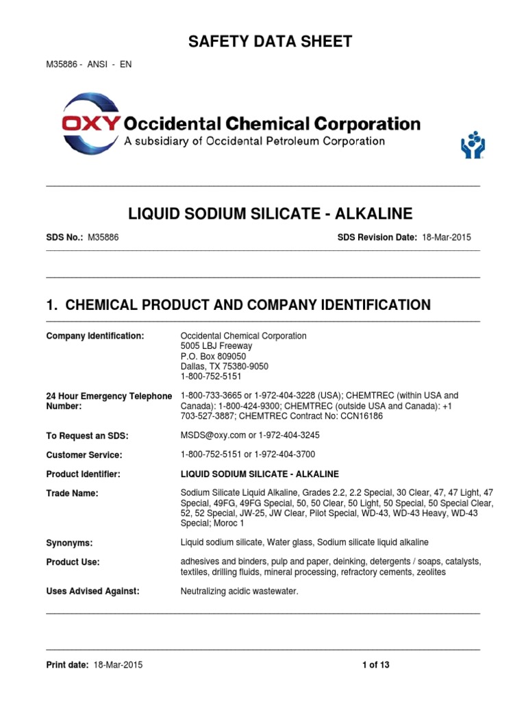 Sodium Silicate Star PDF | PDF | Toxicity | Dangerous Goods