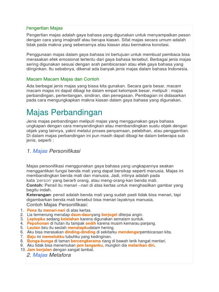 Jenis dan Contoh Majas dalam Bahasa | PDF