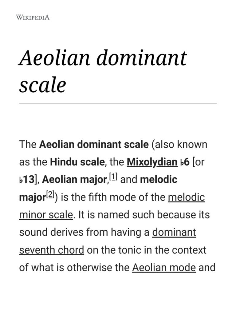 Aeolian Dominant Scale: 6 (Or 13), Aeolian Major, Major | PDF