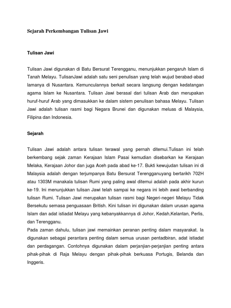 Sejarah Perkembangan Tulisan Jawi | PDF