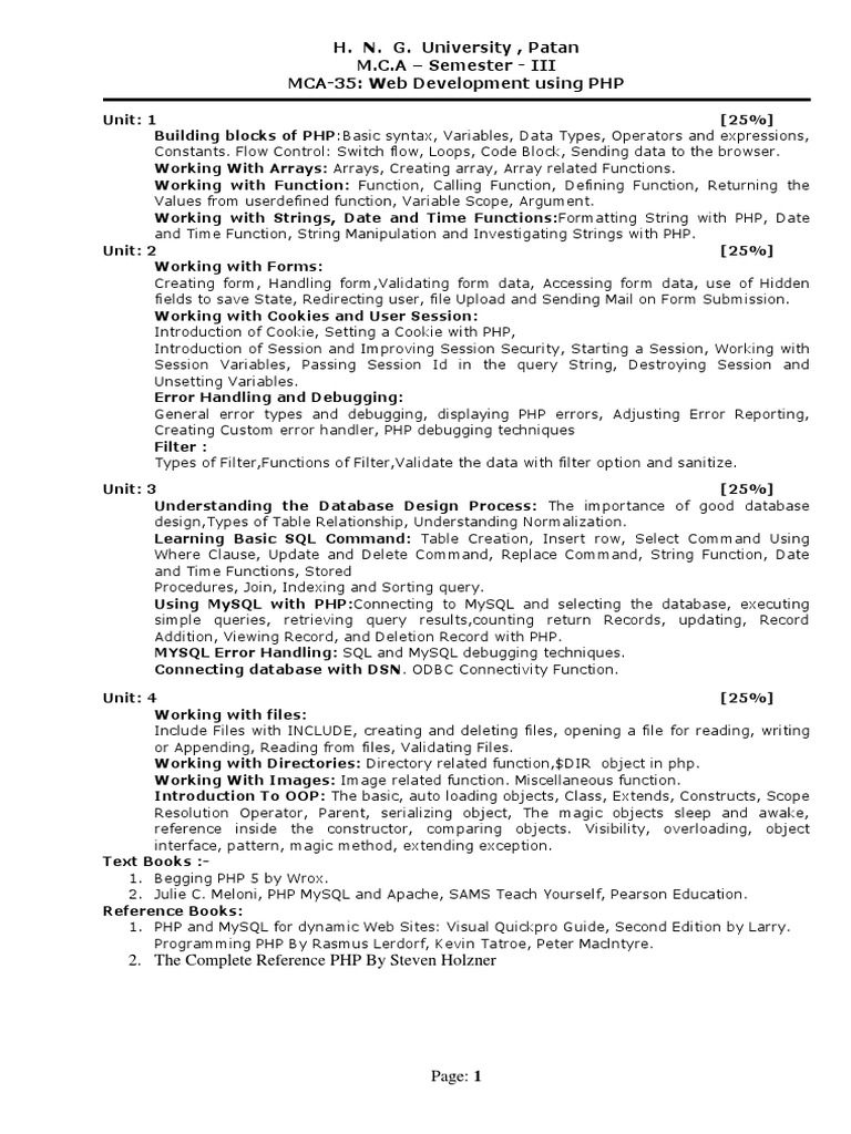 H. N. G. University, Patan M.C.A - Semester - III MCA-35: Web Development Using PHP | PDF | Php ...