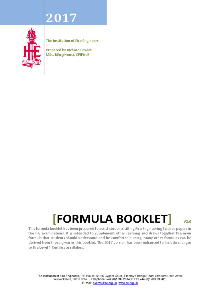 Formula Booklet - Fire Engineering Science v2 0 For 2017 | PDF ...