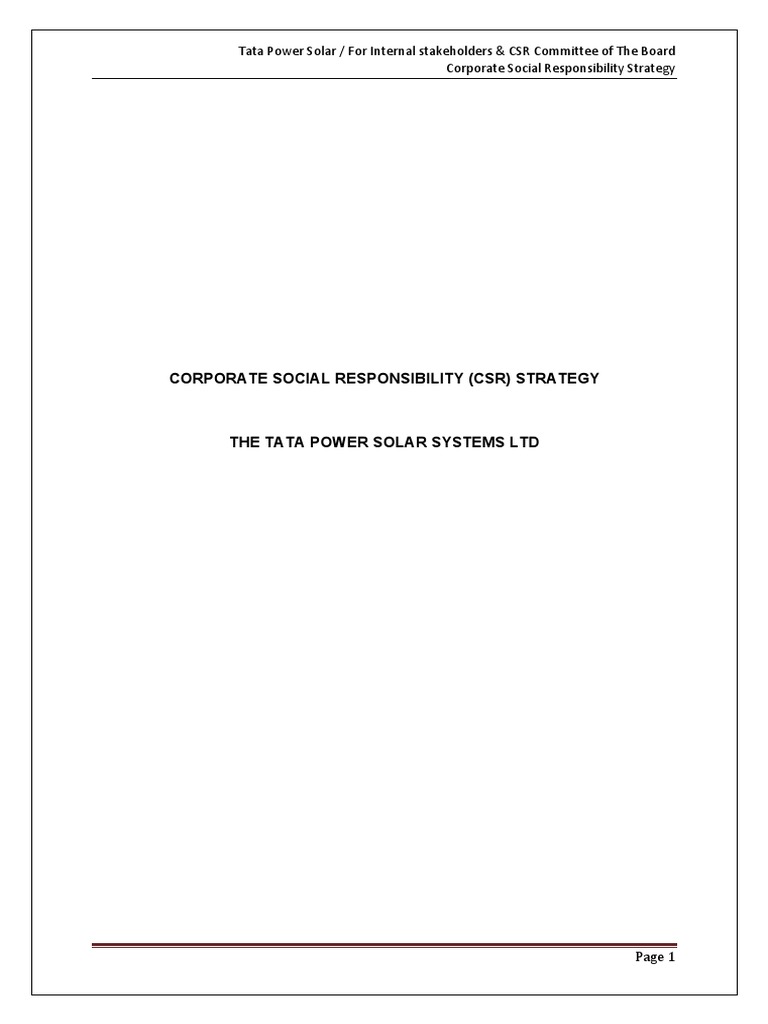 Tata Power Solar CSR Strategy | PDF | International Development ...
