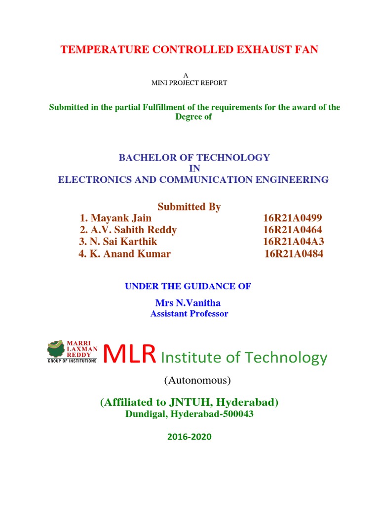 Temperature Controlled Exhaust Fan Report | PDF | Arduino | Mobile Phones