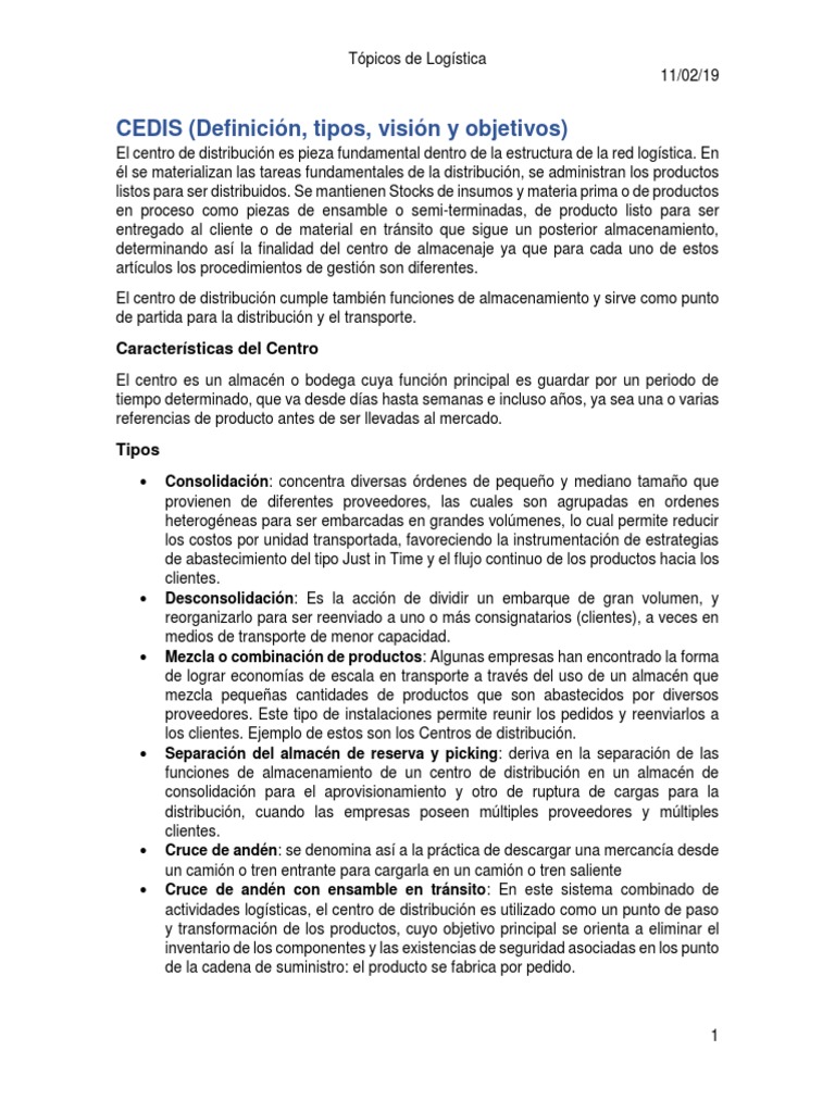 CEDIS (Definición, Tipos, Visión y Objetivos) | PDF | Logística | Almacén