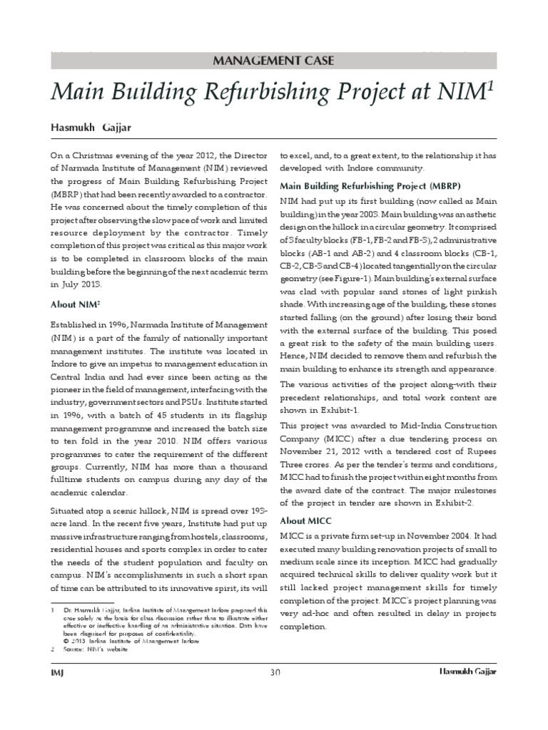 Main Building Refurbishing Project at NIM | PDF | Business