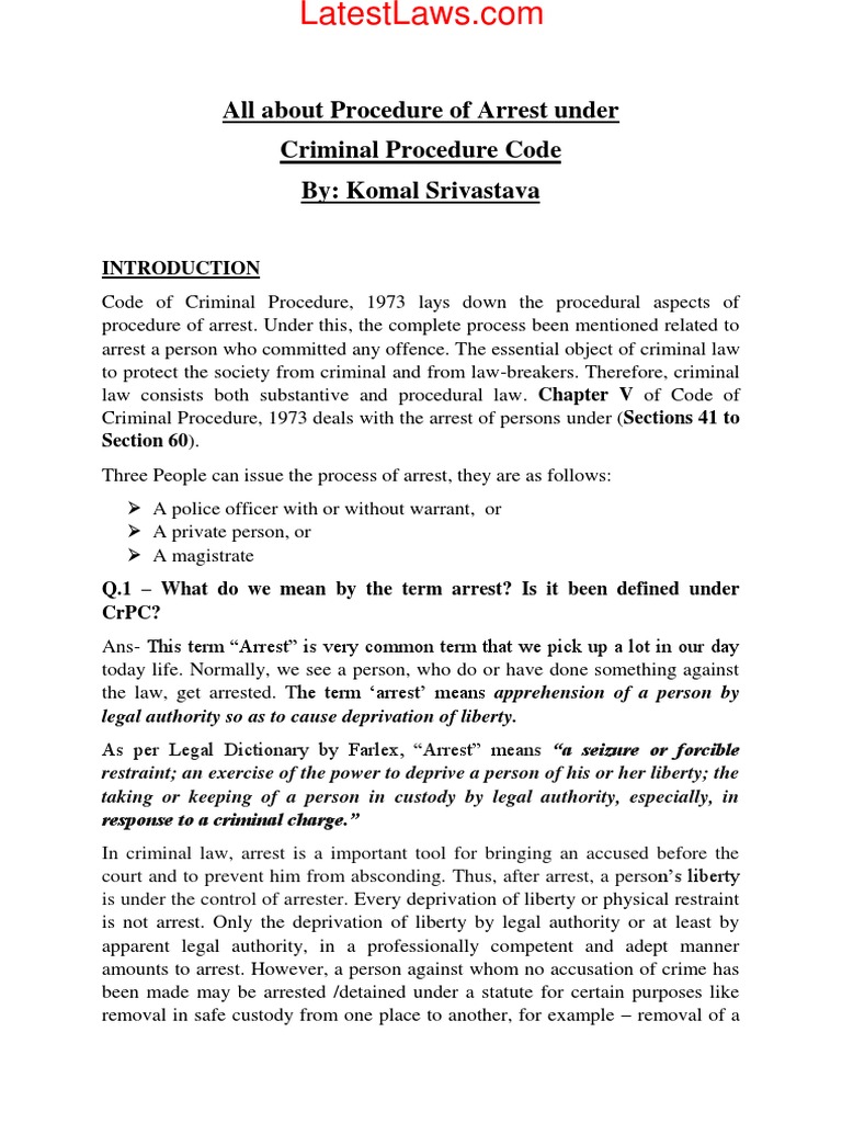 Procedure of Arrest Under CRPC | PDF | Arrest | Bail