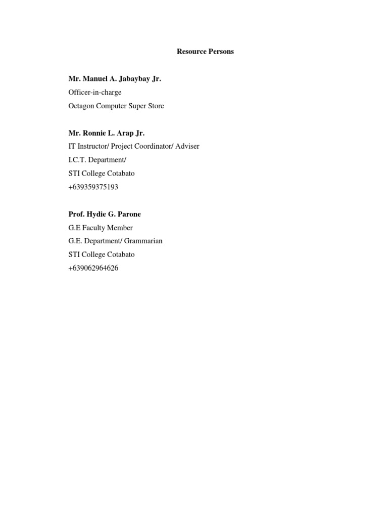 Appendix B - Resource Person PDF | PDF