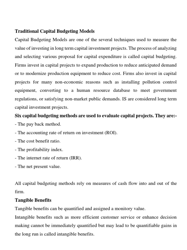 Traditional Capital Budgeting Models | PDF | Business | Finance & Money ...