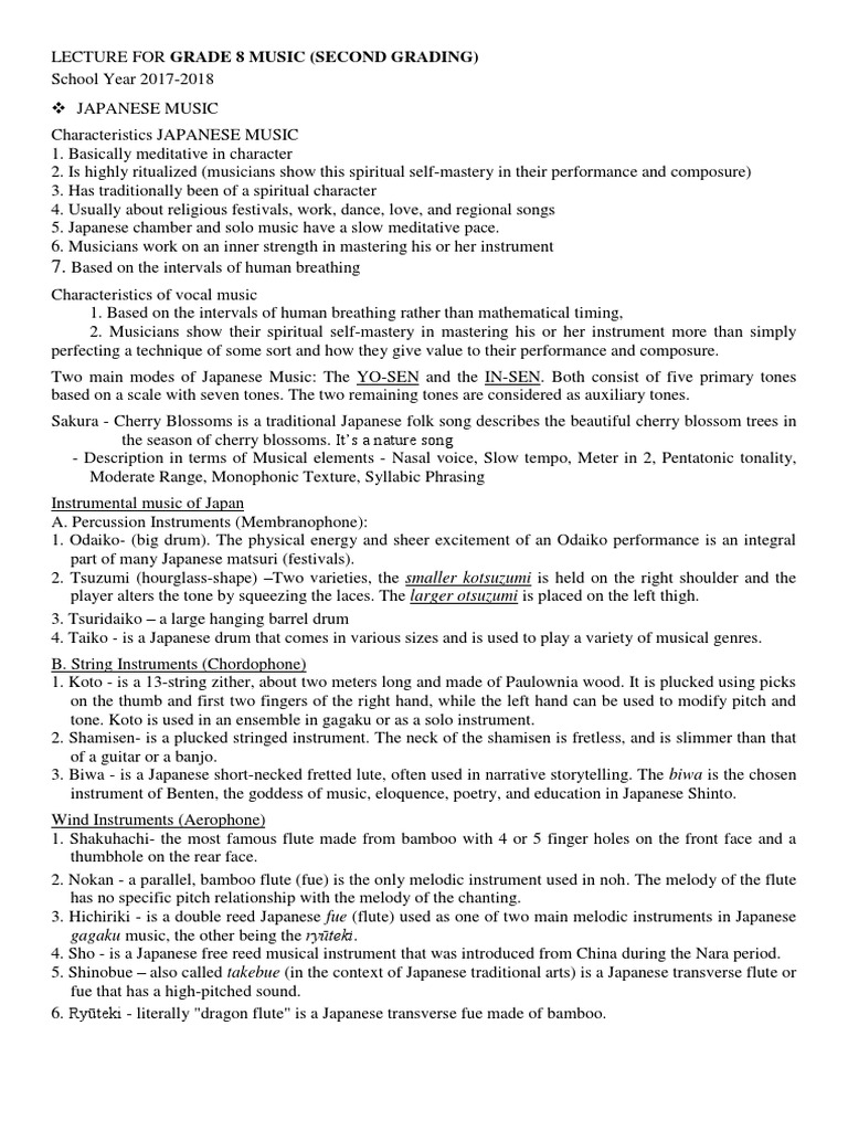 G8 Q2 Music Handout 1 | PDF | Musical Instruments | String Instruments