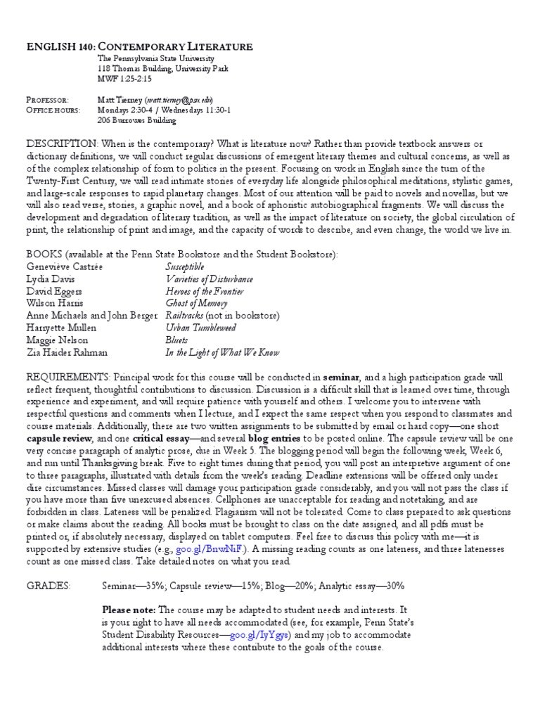 Contemporary Literature Course Syllabus | PDF | Poetry