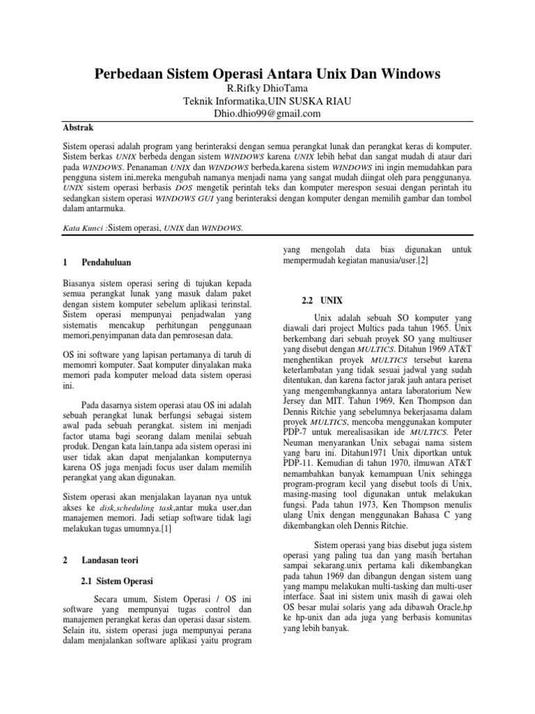 Perbedaan Sistem Operasi Antara Unix Dan | PDF
