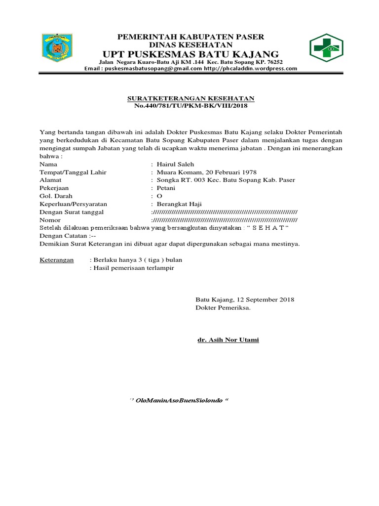 Surat Keterangan Kesehatan | PDF