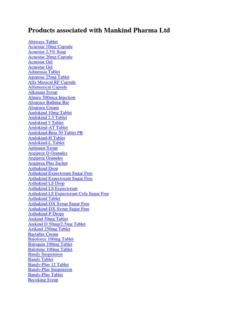 Mankind Pharmact Product | PDF | Tablet (Pharmacy) | Topical Medication