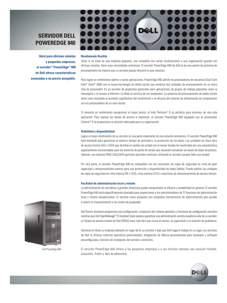 PE840 Spec Sheet Quad | PDF | Dell | Microprocesador