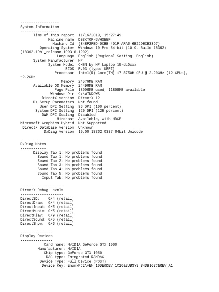 DX Diag | PDF | Device Driver | Codec