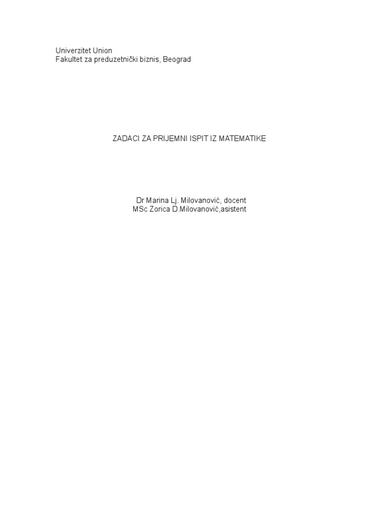 Prijemni Ispit matematikaFPB | PDF