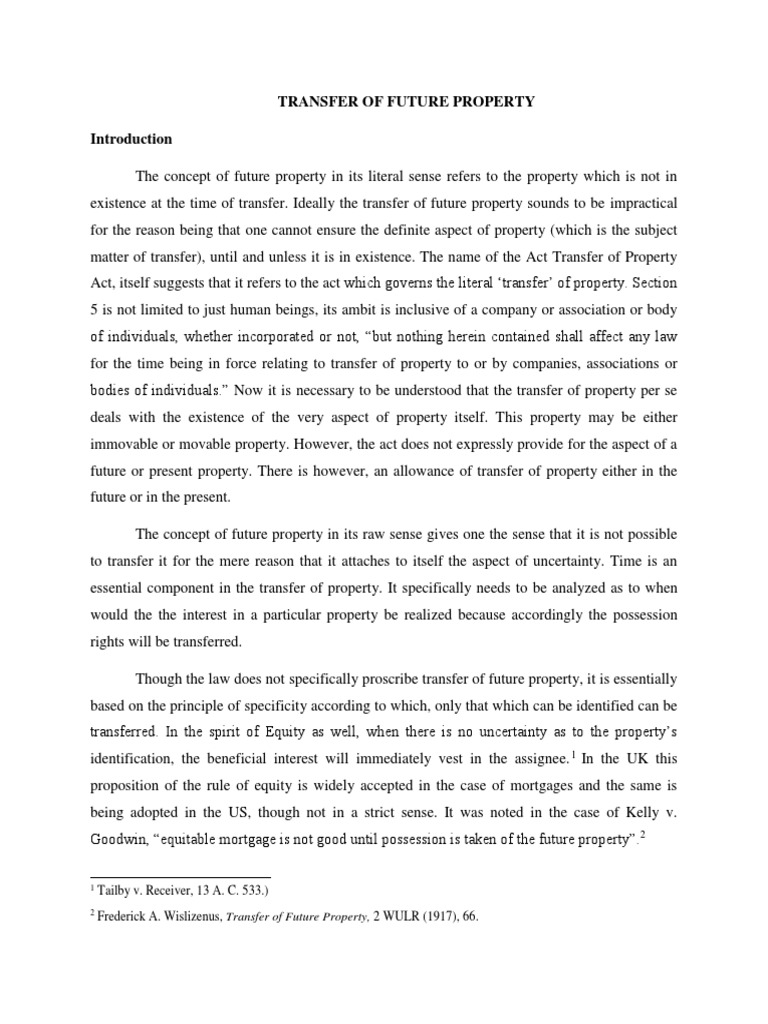 Analysis of the Transfer of Future Property in India: Examining the ...
