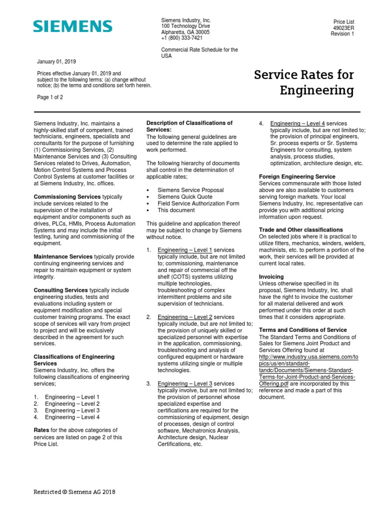 Services Rate For Engineering Siemens | PDF | Per Diem | Siemens