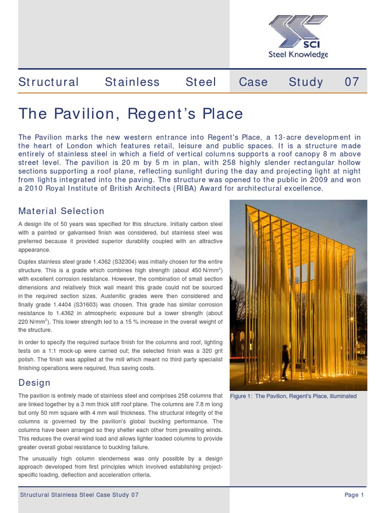 Regents Pavilion Case Study | PDF | Buckling | Stainless Steel