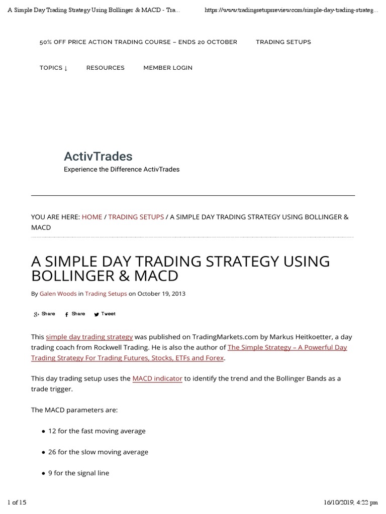 A Simple Day Trading Strategy Using Bollinger & MACD - Trading Setups Review PDF | PDF | Day ...
