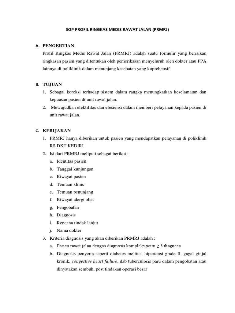 Sop Profil Ringkas Medis Rawat Jalan | PDF