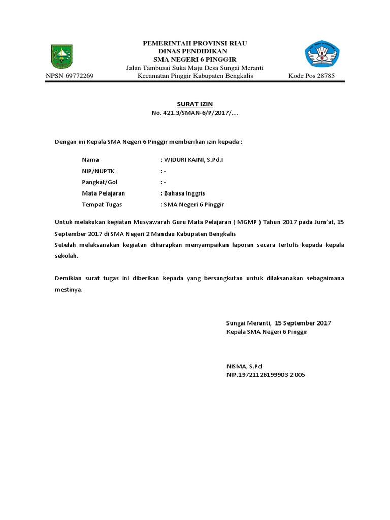 Surat Izin MGMP | PDF
