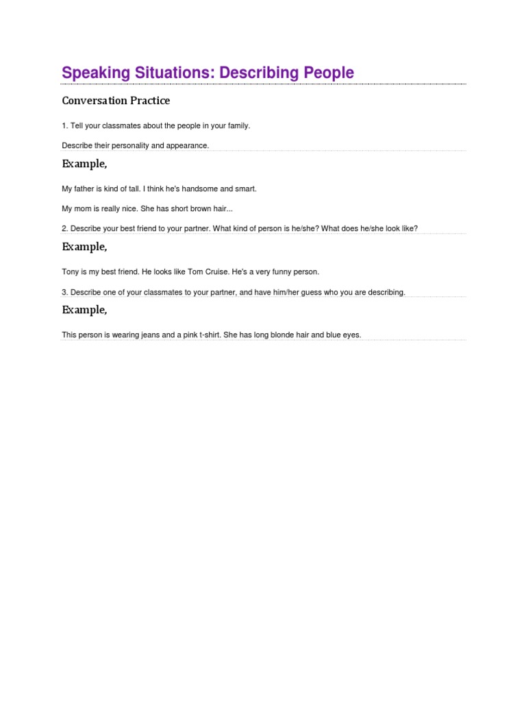 Describing People: Conversation Practice | PDF | Languages