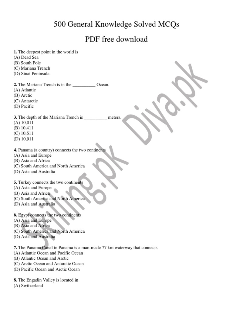 500 General Knowledge Solved MCQs | PDF | Olympic Games | Mountains