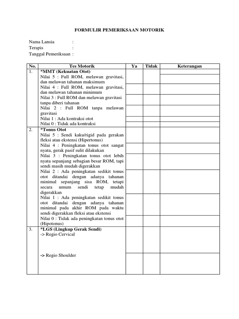 Formulir Pemeriksaan Motorik | PDF