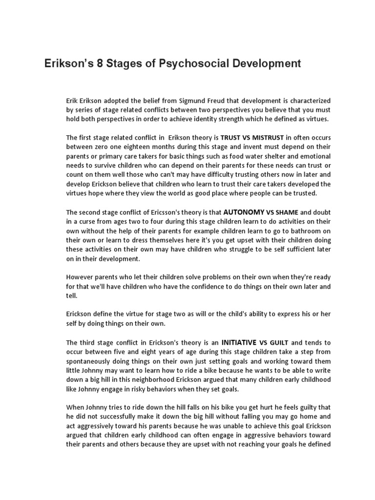 Eriksons 8 Stages of Psychosocial Development | PDF | Neuroscience ...