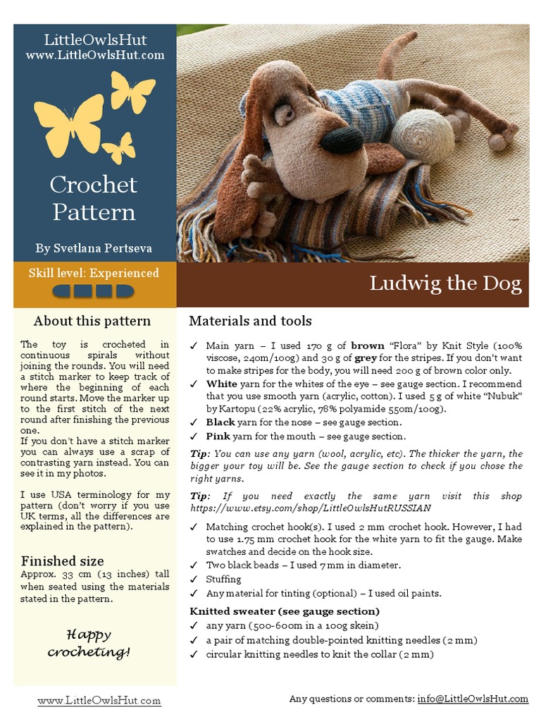 Dog Ludwig The Dog | PDF | Crochet | Gauge (Knitting)