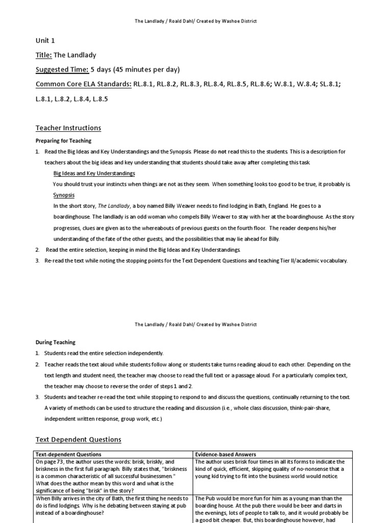 Landlady. Lesson - Anthology | PDF | Linguistics | Cognitive Science