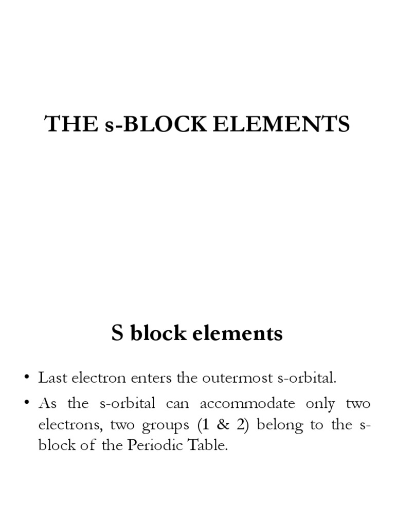 The S-Block Elements | PDF | Hydroxide | Sodium Hydroxide