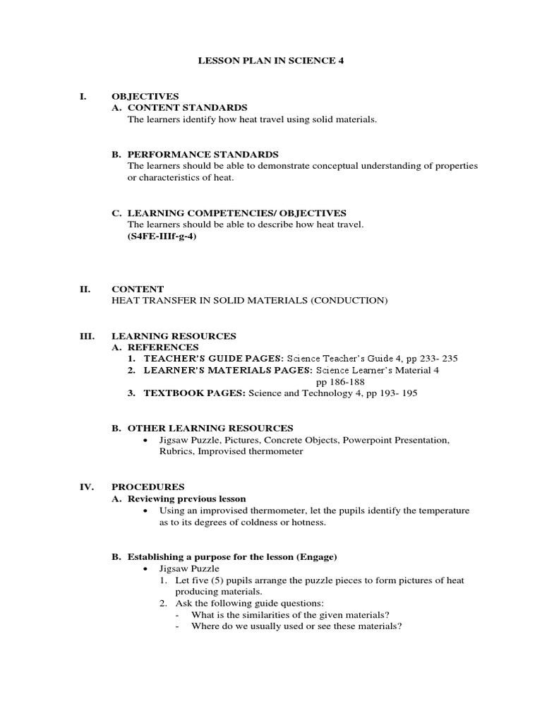 Lesson Plan in Science 4 | PDF | Heat | Lesson Plan