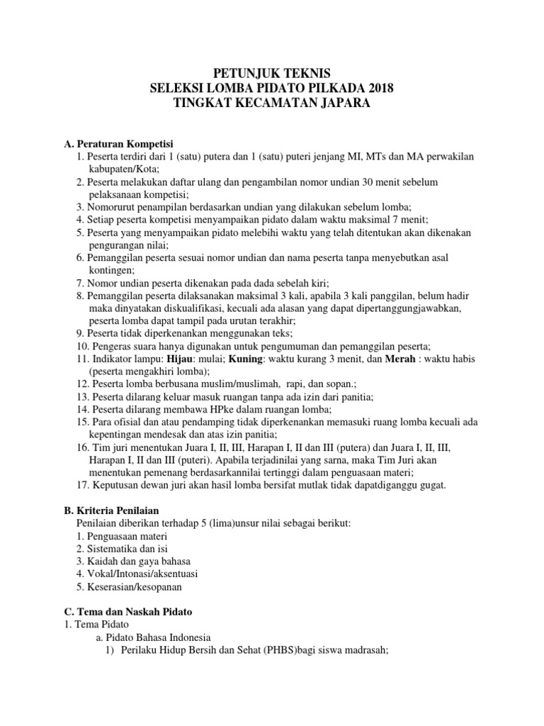 Juknis Lomba Pidato | PDF