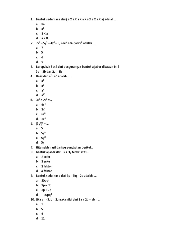 Soal MTK Kelas VII | PDF