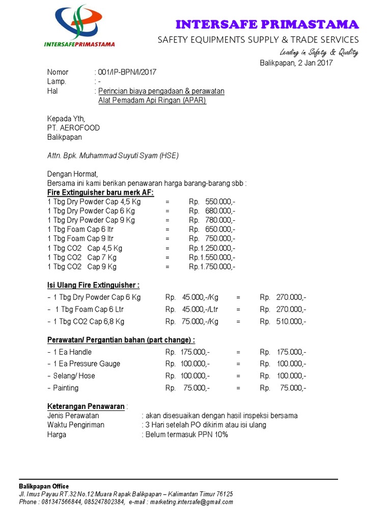 001 Surat Penawaran APAR - ACS | PDF