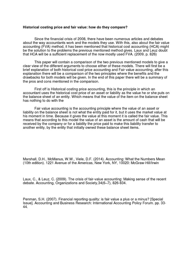 Historical Costing Price and Fair Value - How Do They Compare? | PDF ...