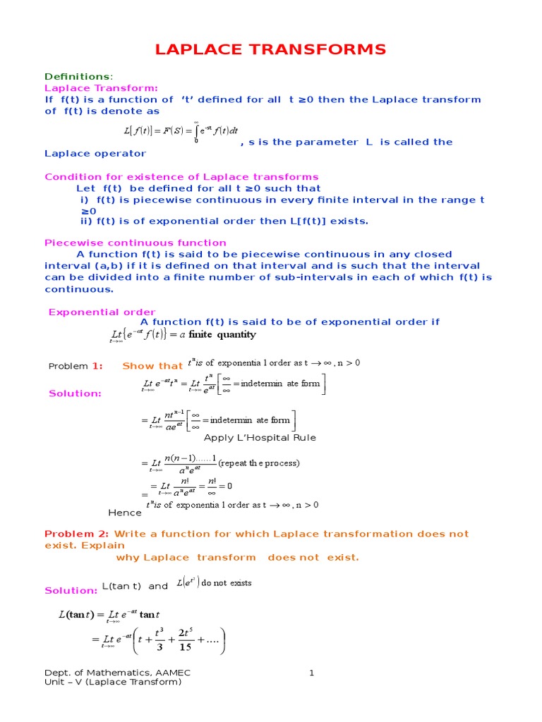Laplace Transform Fundamentals | PDF | Exponentiation | Mathematical ...