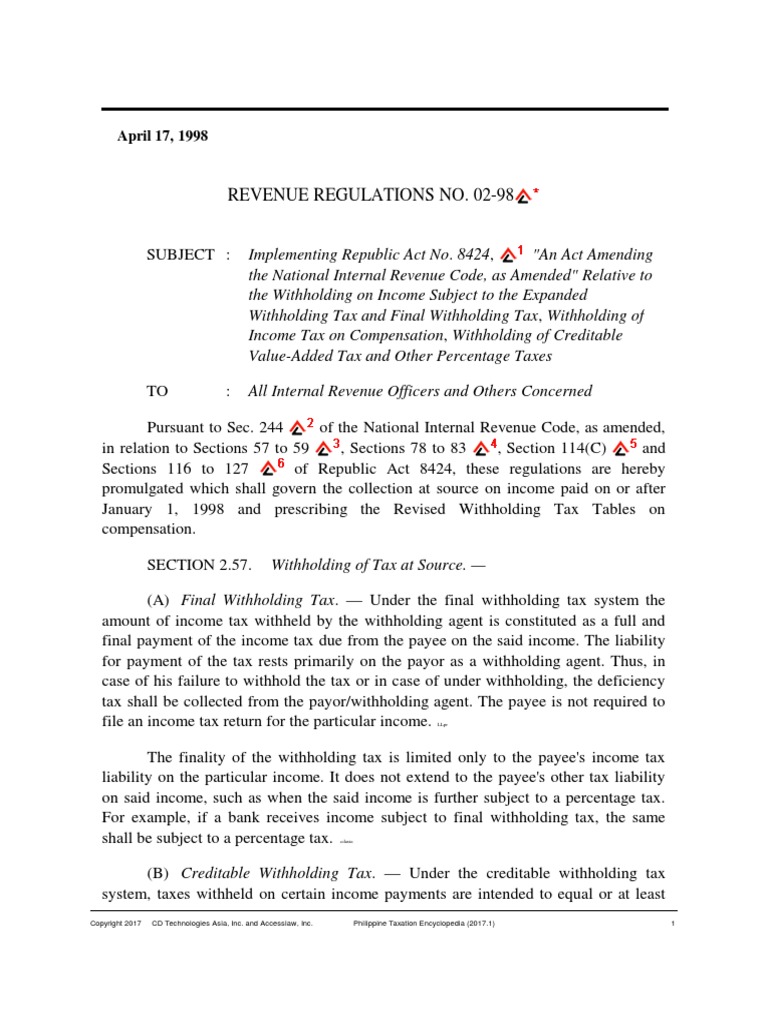 RR 02-98 Amended | PDF | Withholding Tax | Capital Gains Tax