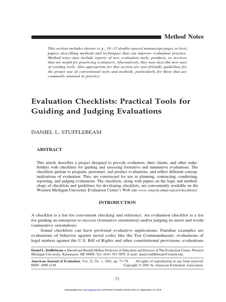 Stufflebeam - Checklist Evaluation | PDF | Evaluation | Behavior Modification