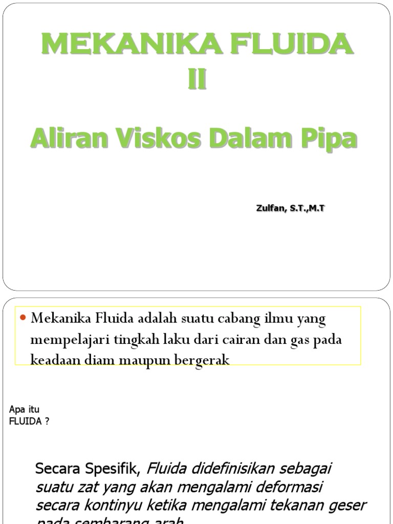 Materi Kuliah Mekanika Fluida II Aliran Dalam Pipa | PDF
