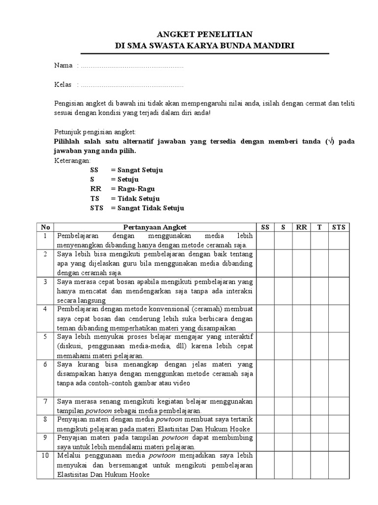 Angket Respon Siswa | PDF