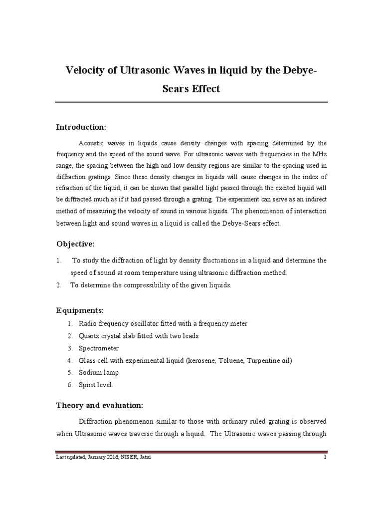 Ultrasonic Diffraction in Liquids | Download Free PDF | Wavelength | Waves