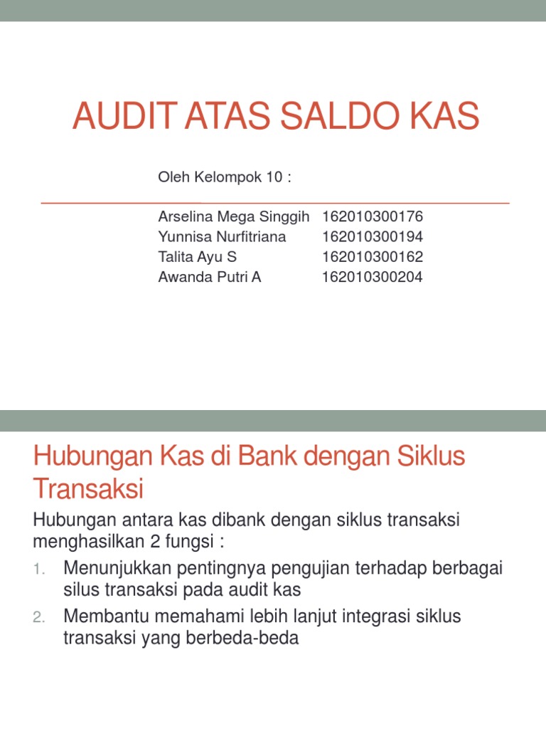 Audit Saldo Kas dan Prosedur Pengujian | PDF | Bisnis | Pengelolaan Keuangan & Uang