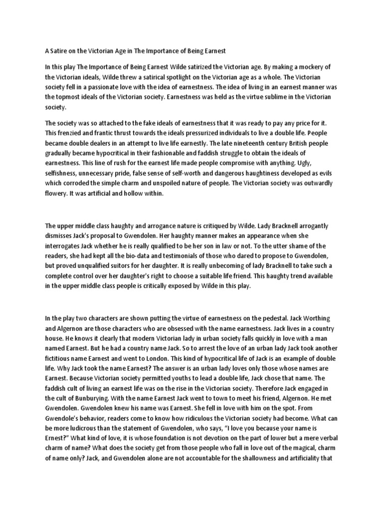 A Satire On The Victorian Age in The Importance of Being Earnest | PDF ...