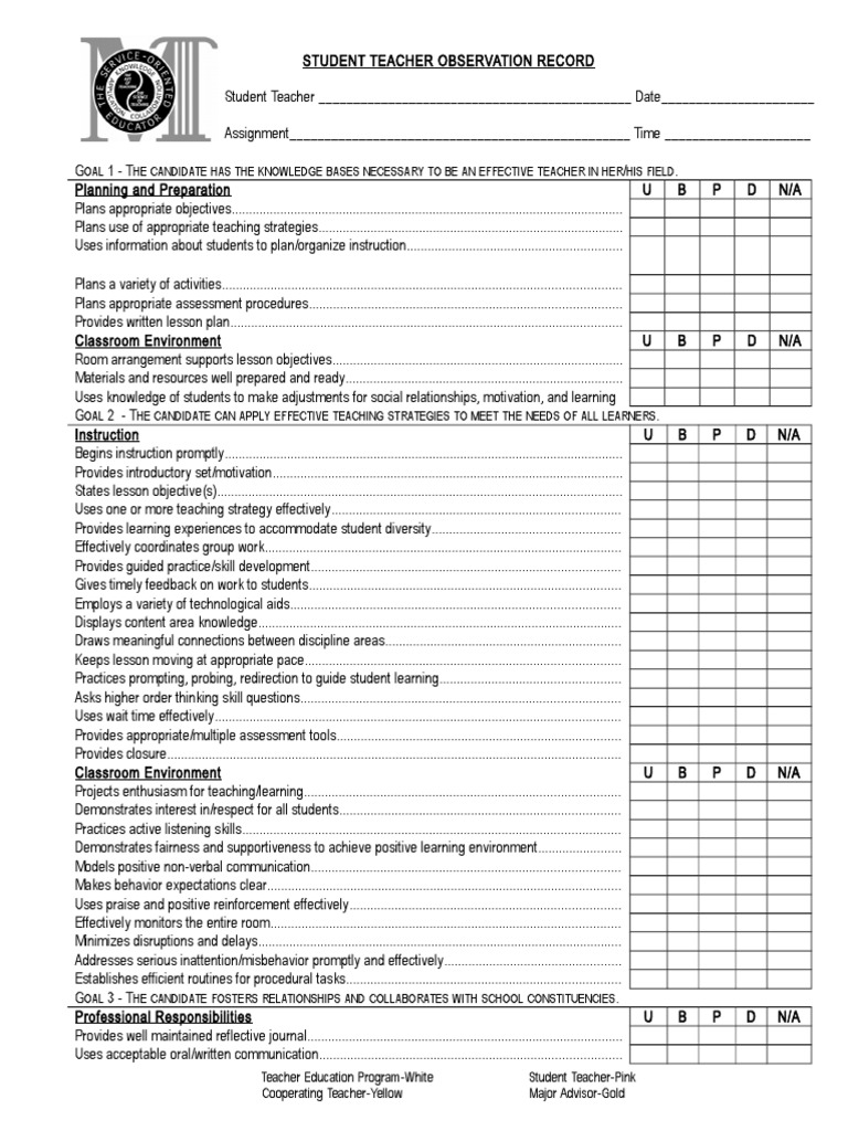Student Teacher Observation Record | PDF | Teachers | Motivation